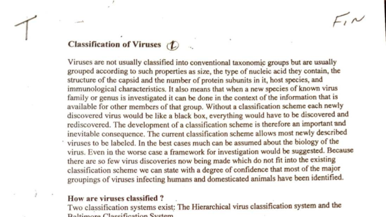 FIN Virology Lecture Notes: Classification of Viruses - Studocu