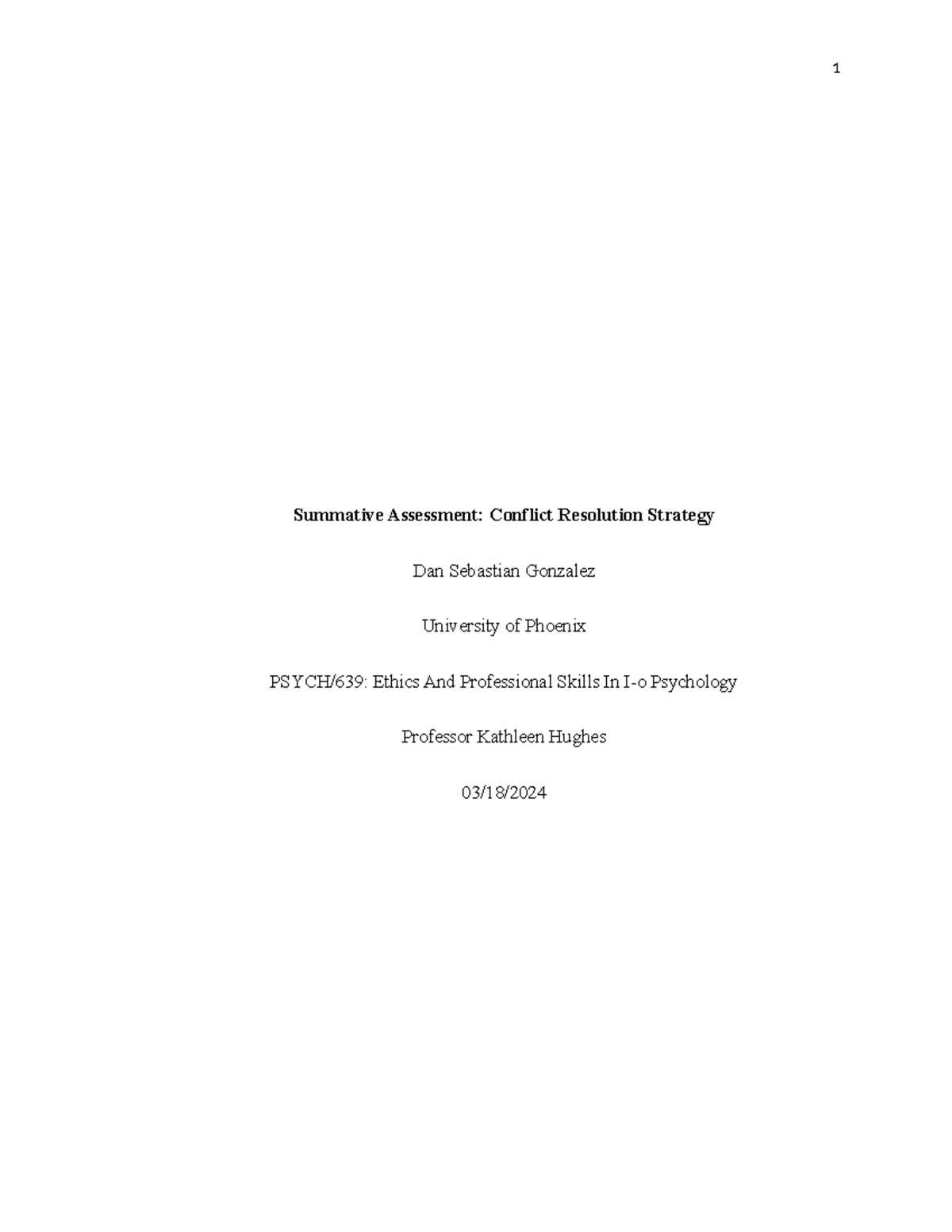 PSYCH/639: Summative Assessment on Conflict Resolution Strategies - Studocu