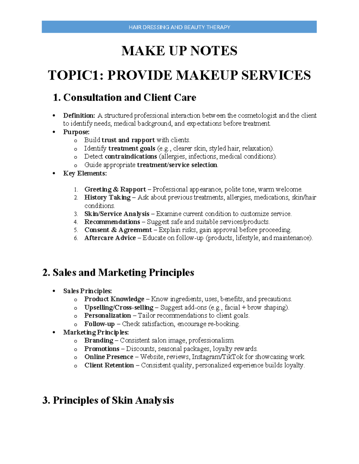 HAIR DRESSING AND BEAUTY THERAPY: MAKEUP SERVICE NOTES - Studocu