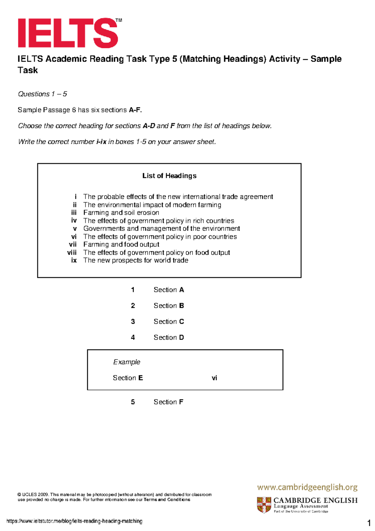 IELTS Academic Reading Task Type 5: Matching Headings Sample Questions ...