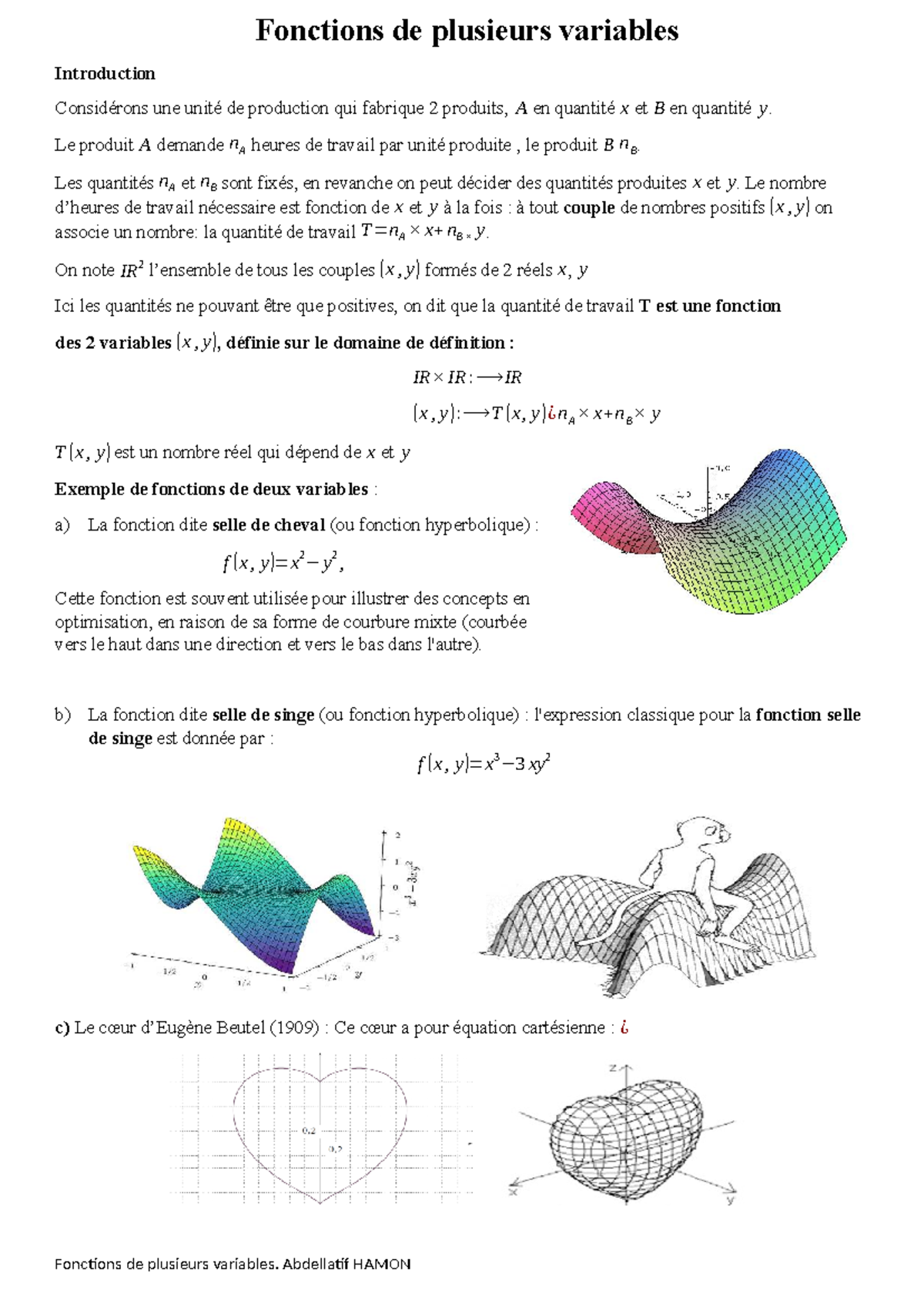 Chapitre 5 - Cours sur les Fonctions de Plusieurs Variables - Studocu