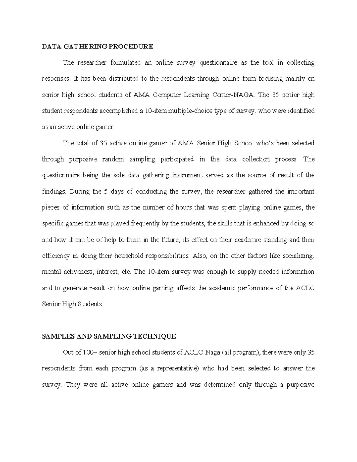 Data Gathering Procedure and Samples and Sampling Technique - DATA ...