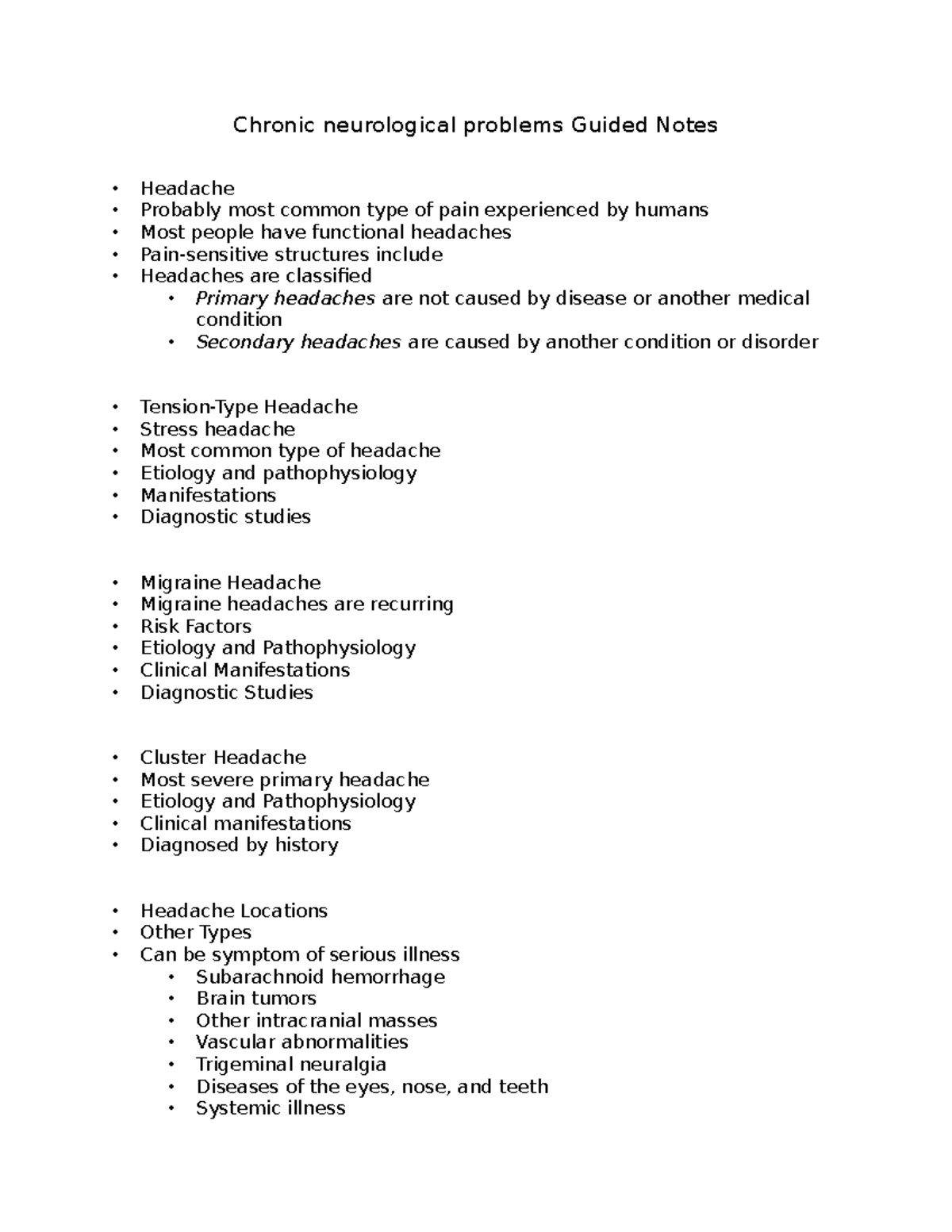 Chronic neurological problems Guided Notes - Chronic neurological ...