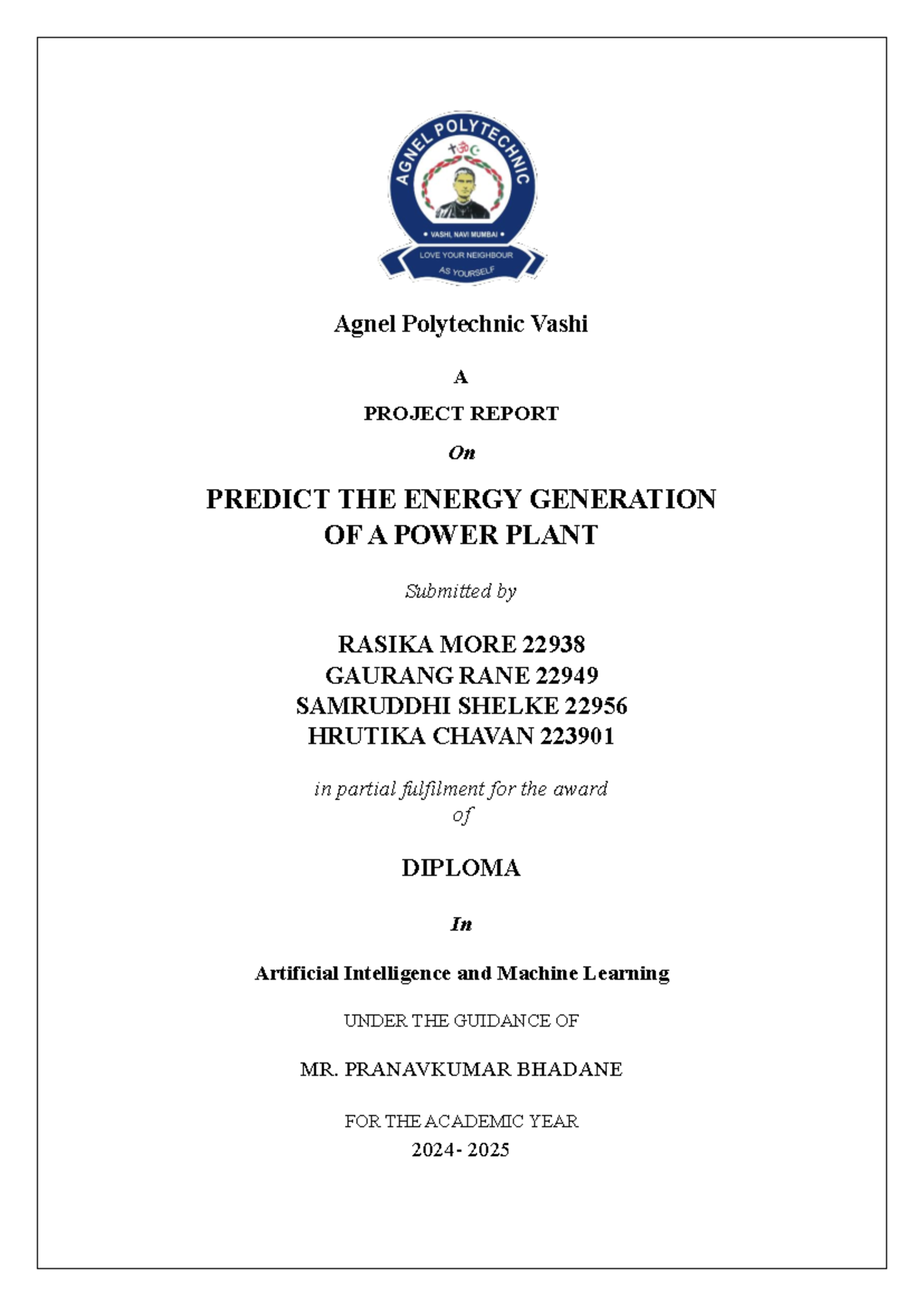 Diploma Project Report: Predicting Energy Generation in Power Plants ...