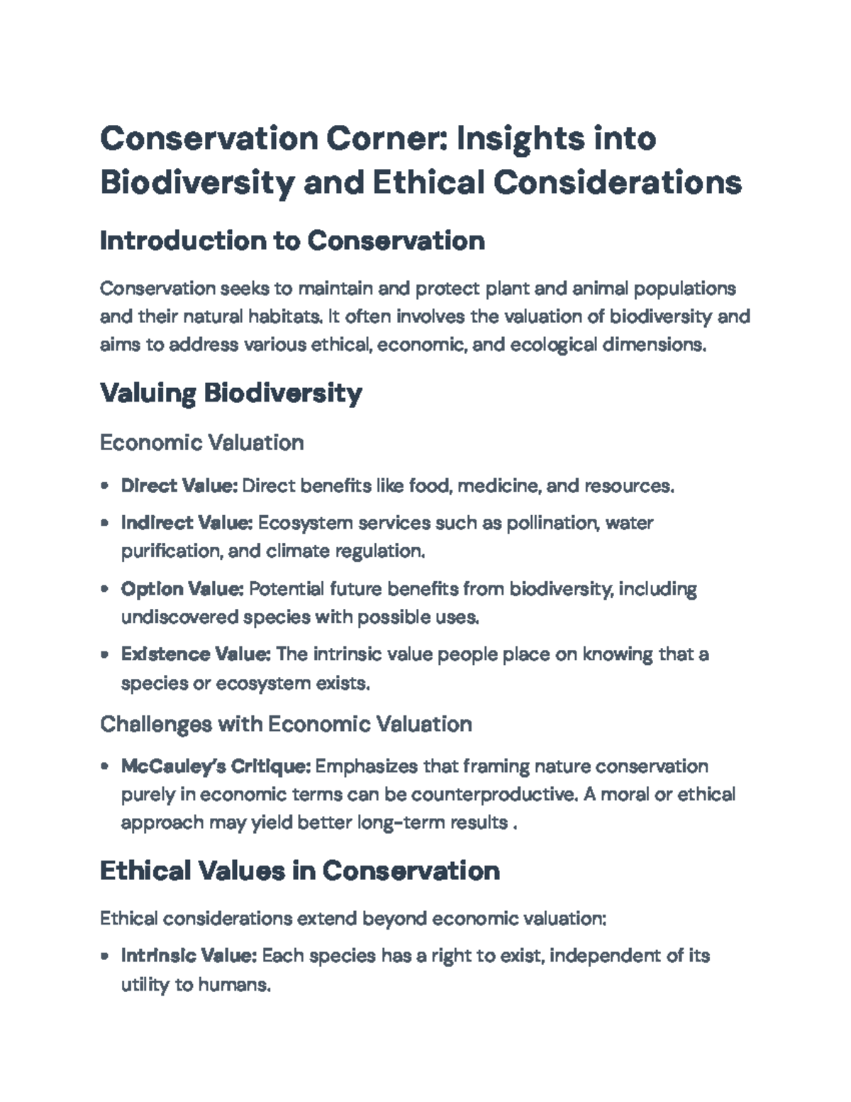 Conservation Corner: Ethical & Economic Insights on Biodiversity - Conservation Corner: Insights ...