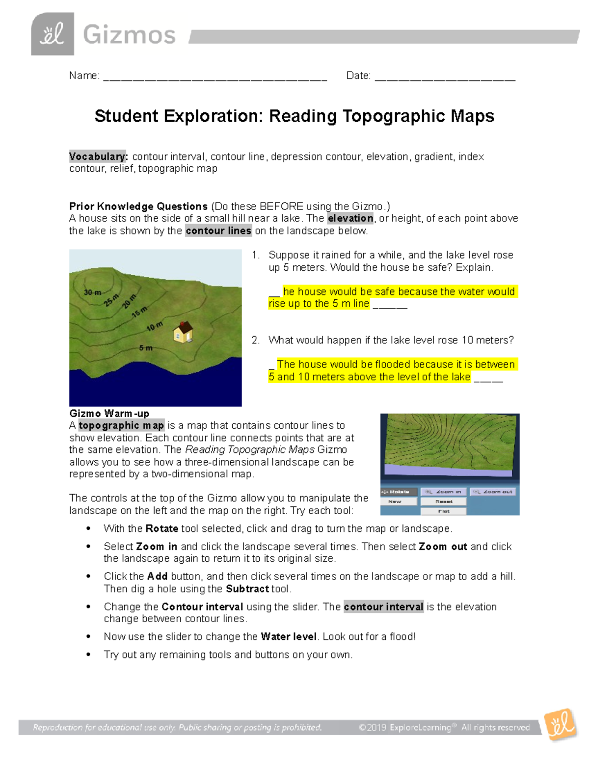 [Exploring Topographic Maps SE 1] Topographic Maps Gizmo Activities ...