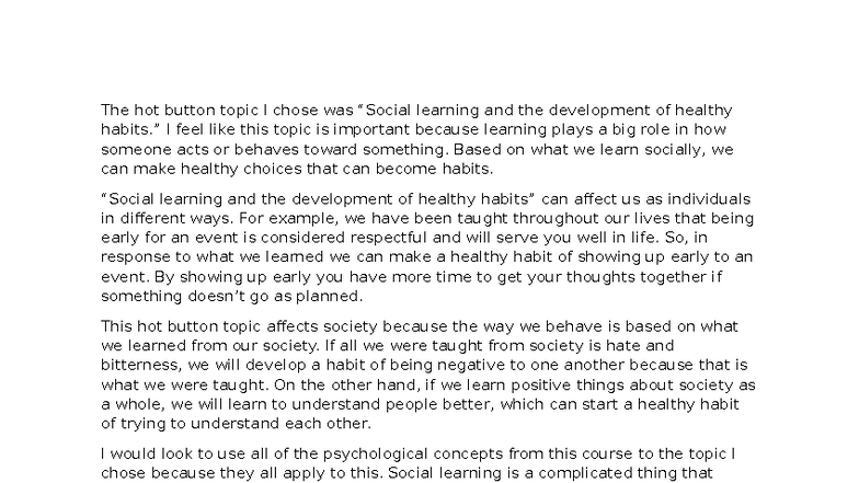 7-1 Discussion: The Impact of Learning on Healthy Habits - Studocu