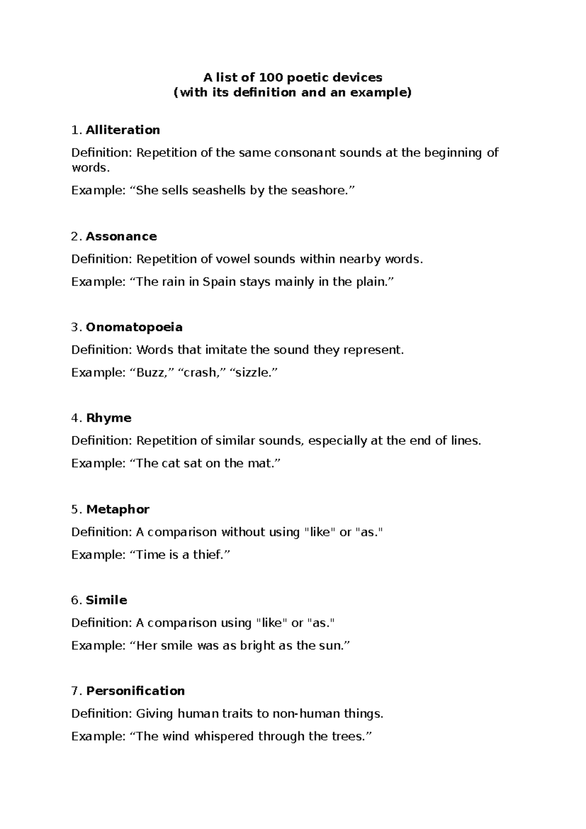 A list of 100 poetic devices - A list of 100 poetic devices (with its ...