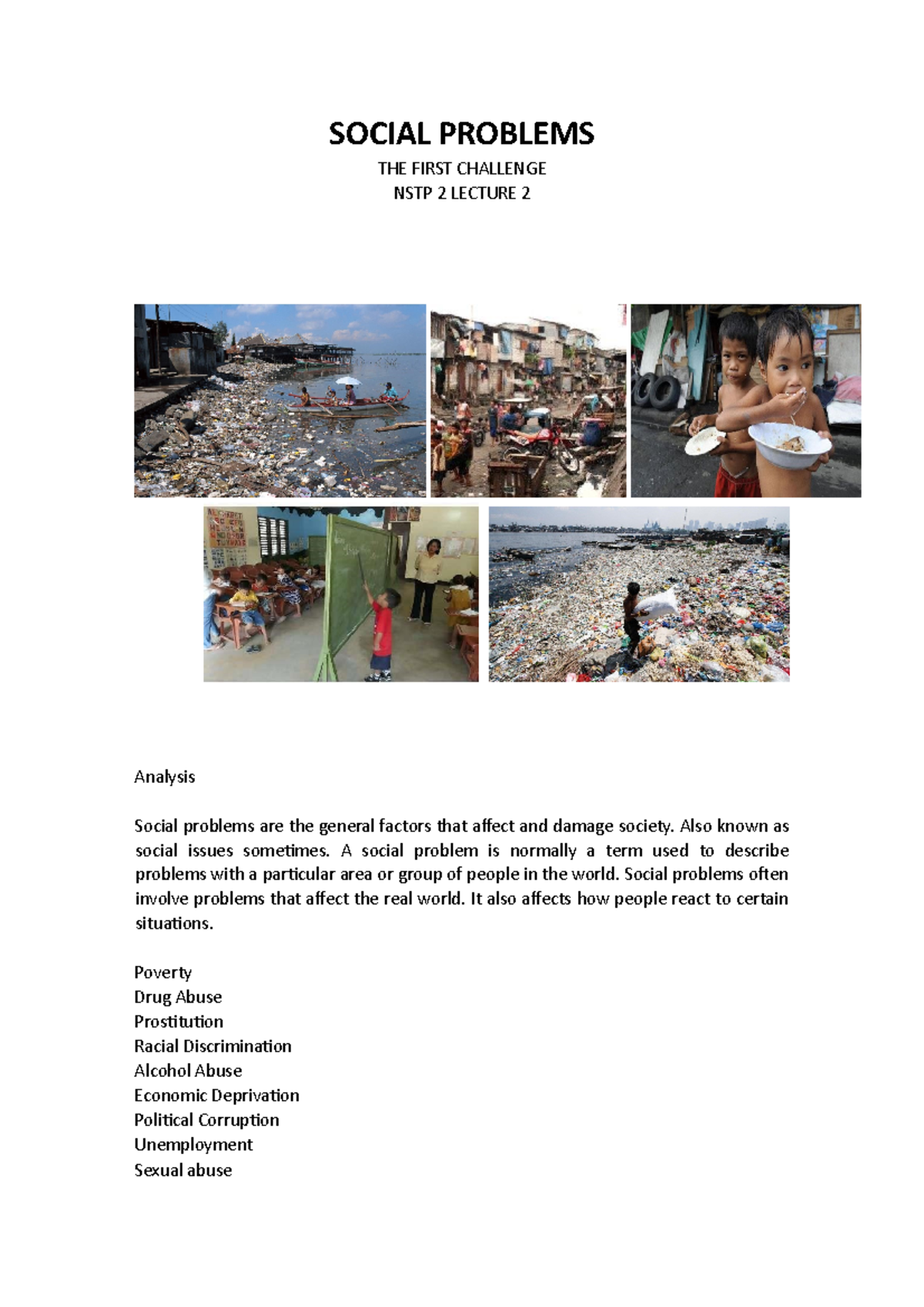 NSTP 2 Lecture 2: Understanding Social Problems and Poverty - Studocu