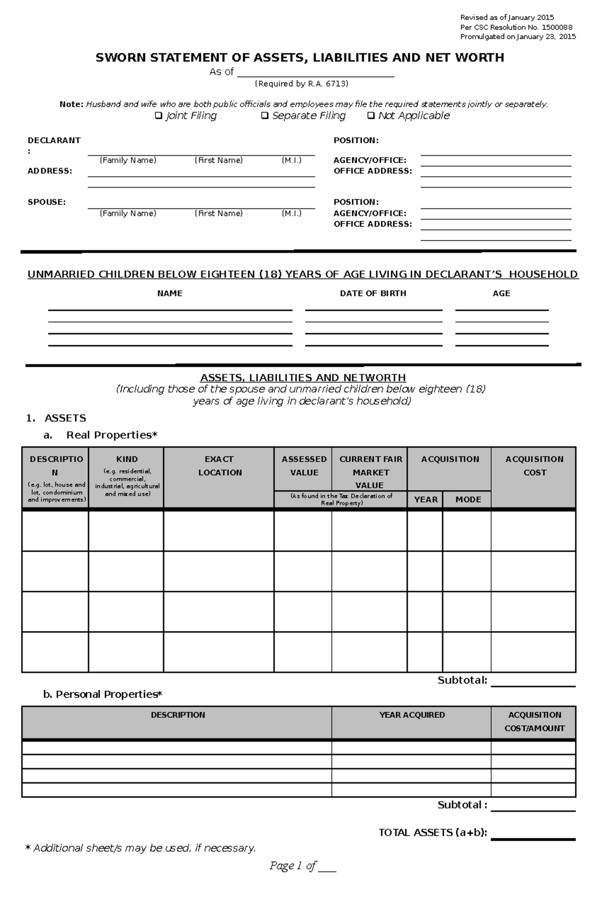 2015 SALN Form - Sample SALN Form - Revised as of January 2015 Per CSC ...