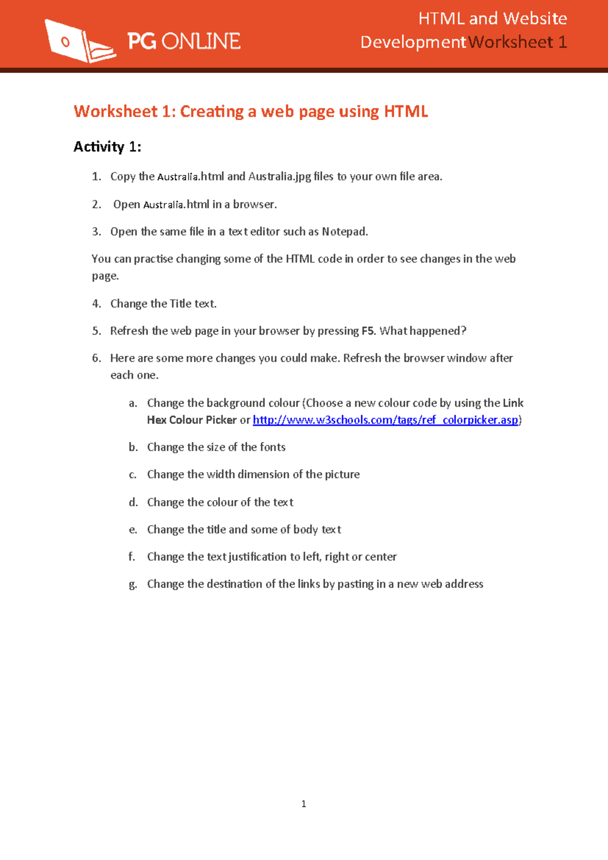 HTML & Web Dev Worksheet 1: Creating Web Pages with HTML - Studocu