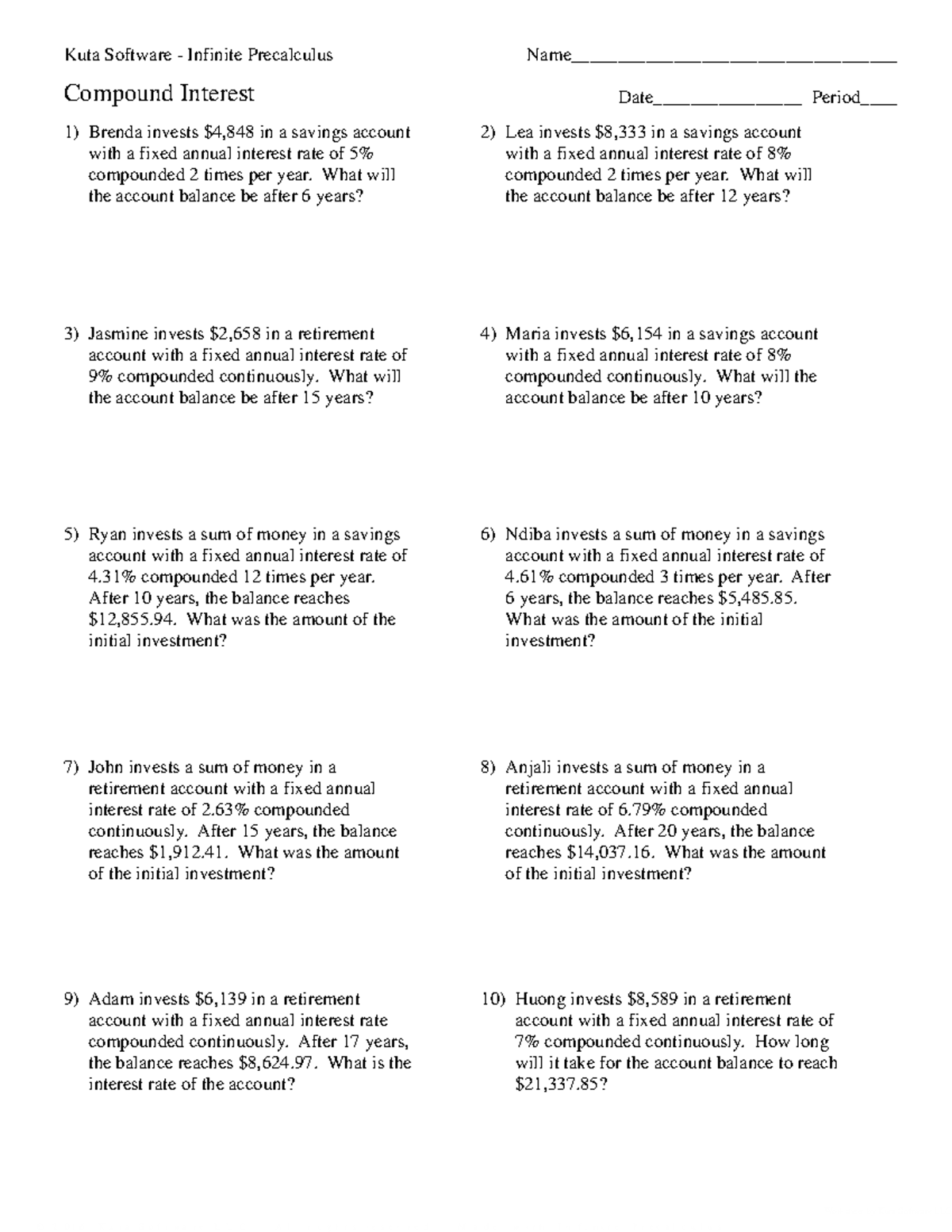 Compound Interest with answers - ©J l 2 V 0 I 1 6 n UKrumttap iSvo ...