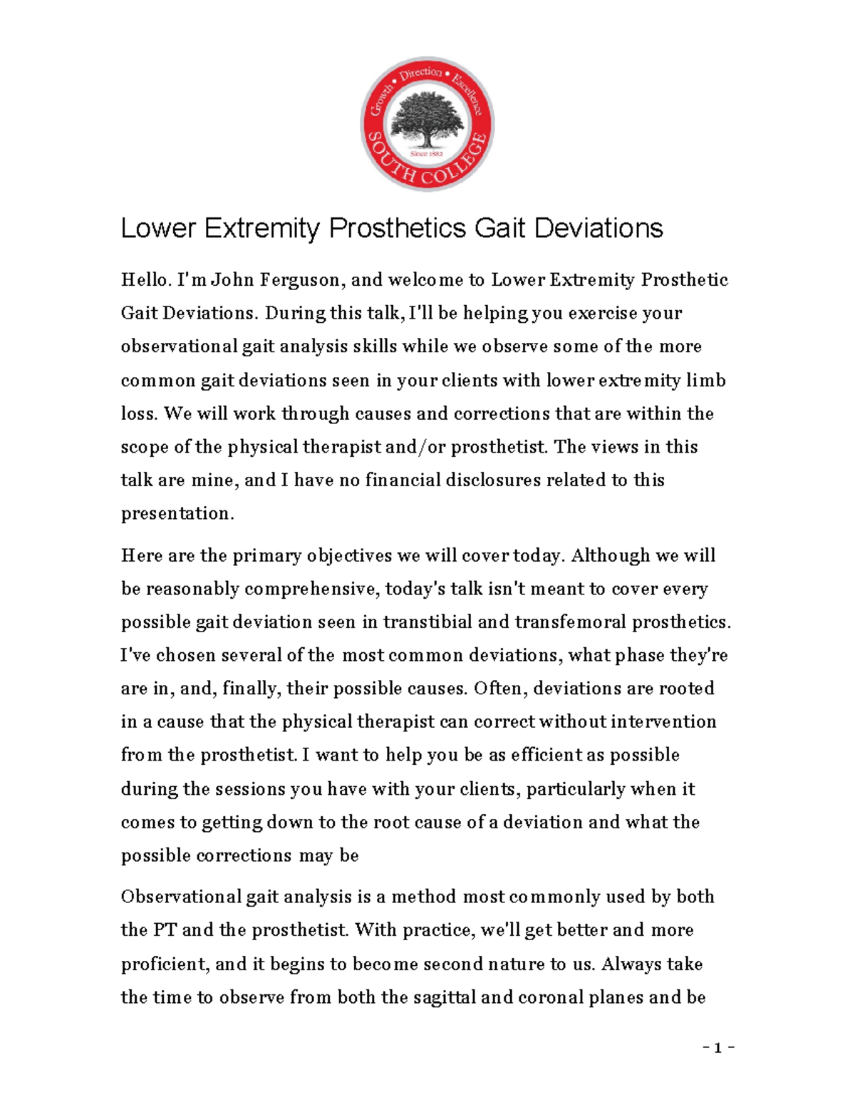 Lower Extremity Prosthetics: Gait Deviations & Analysis Techniques ...