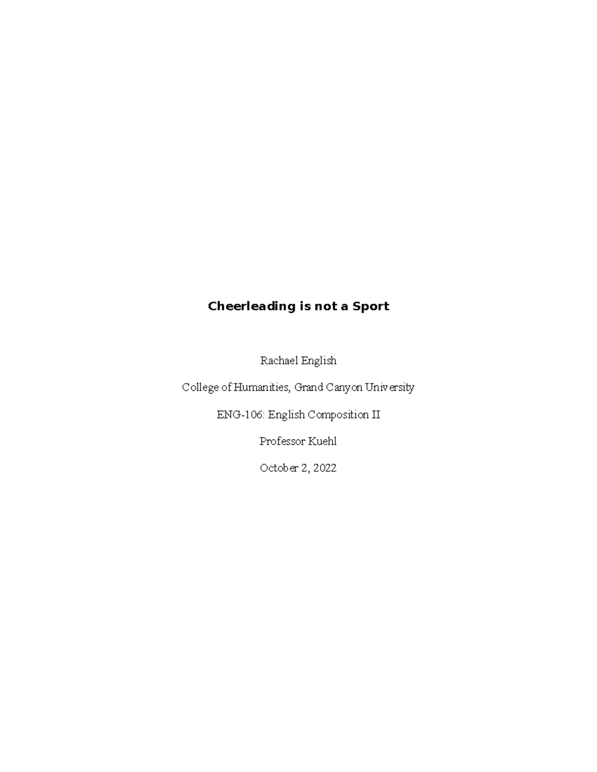 ENG-106 Cheerleading is not a Sport - Cheerleading is not a Sport ...