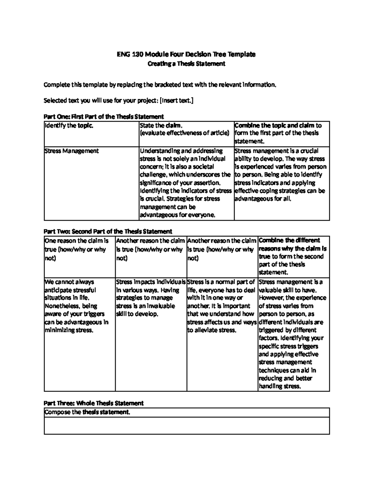 ENG 130 Module 4 Thesis Statement Decision Tree Template - Studocu