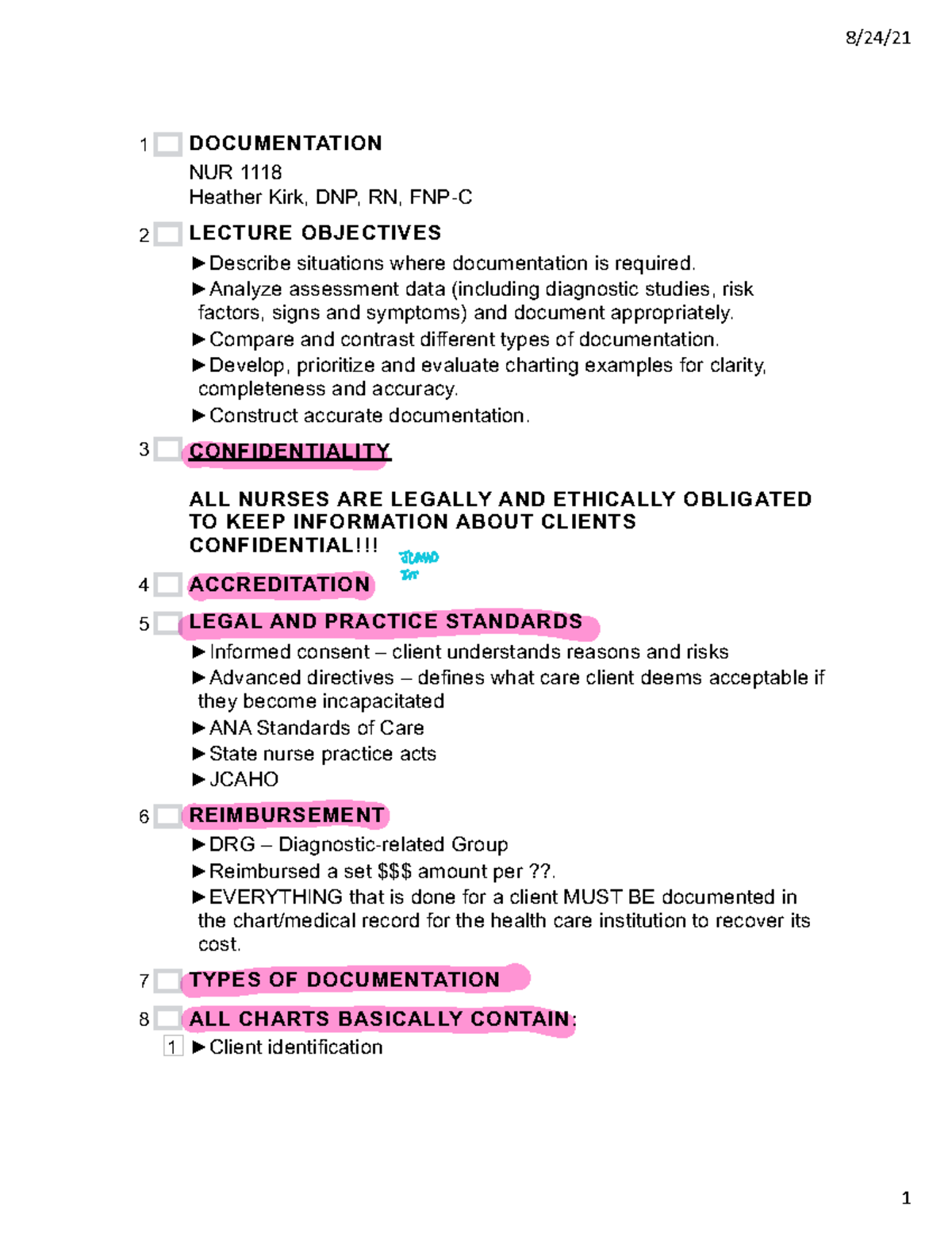 Nursing Documentation Guidelines and Best Practices - NUR 1118 - Studocu