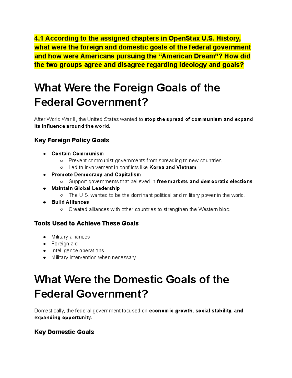 4.1 U.S. History 315L: Cold War Goals & American Ideologies Review ...