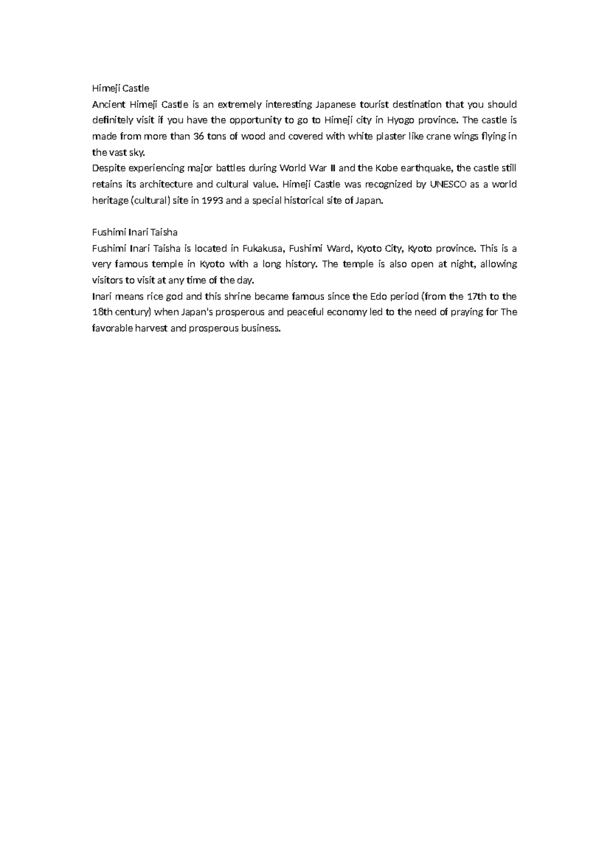 Exploring Japan's Tourist Destinations: Himeji Castle & Fushimi Inari ...