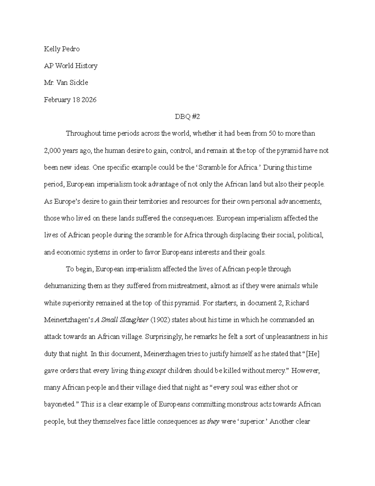 DBQ 2: European Imperialism's Impact on Africa - Kelly Pedro AP World ...