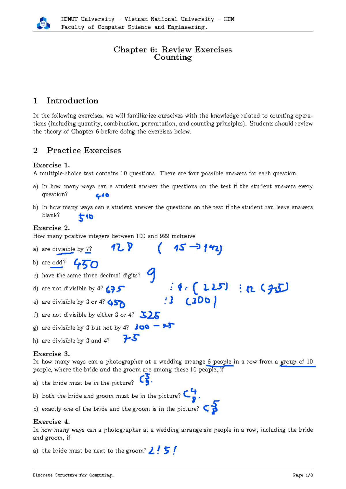 HCMUT DS Counting Review Exercises - Discrete Mathematics - Studocu