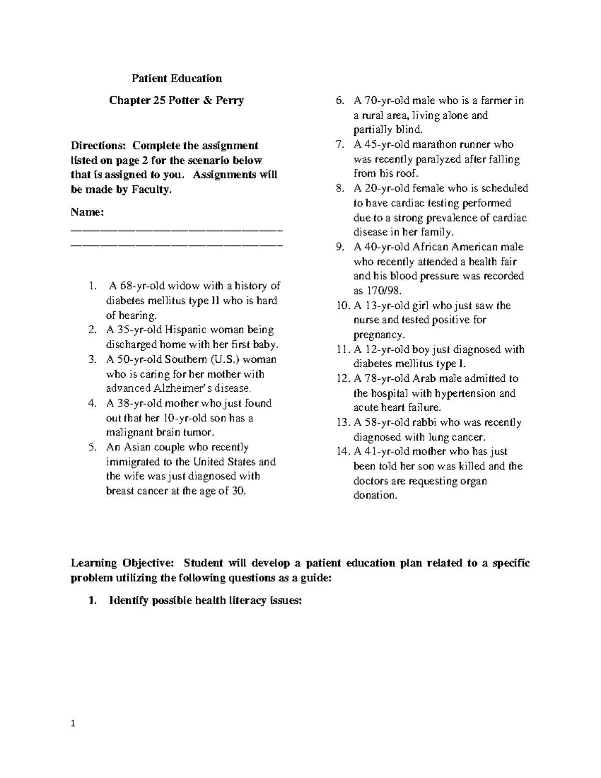 Patient Education Assignment: Potter & Perry Chapter 25 - FA19 - Studocu