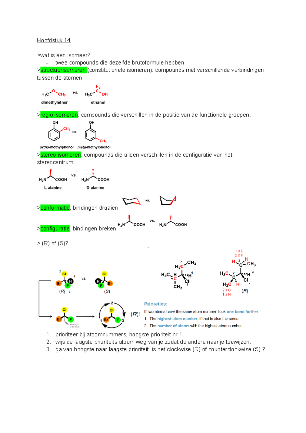 Clayden 2e ed. Hoofdstuk 14 Samenvatting: Isomeren en Enantiomeren ...