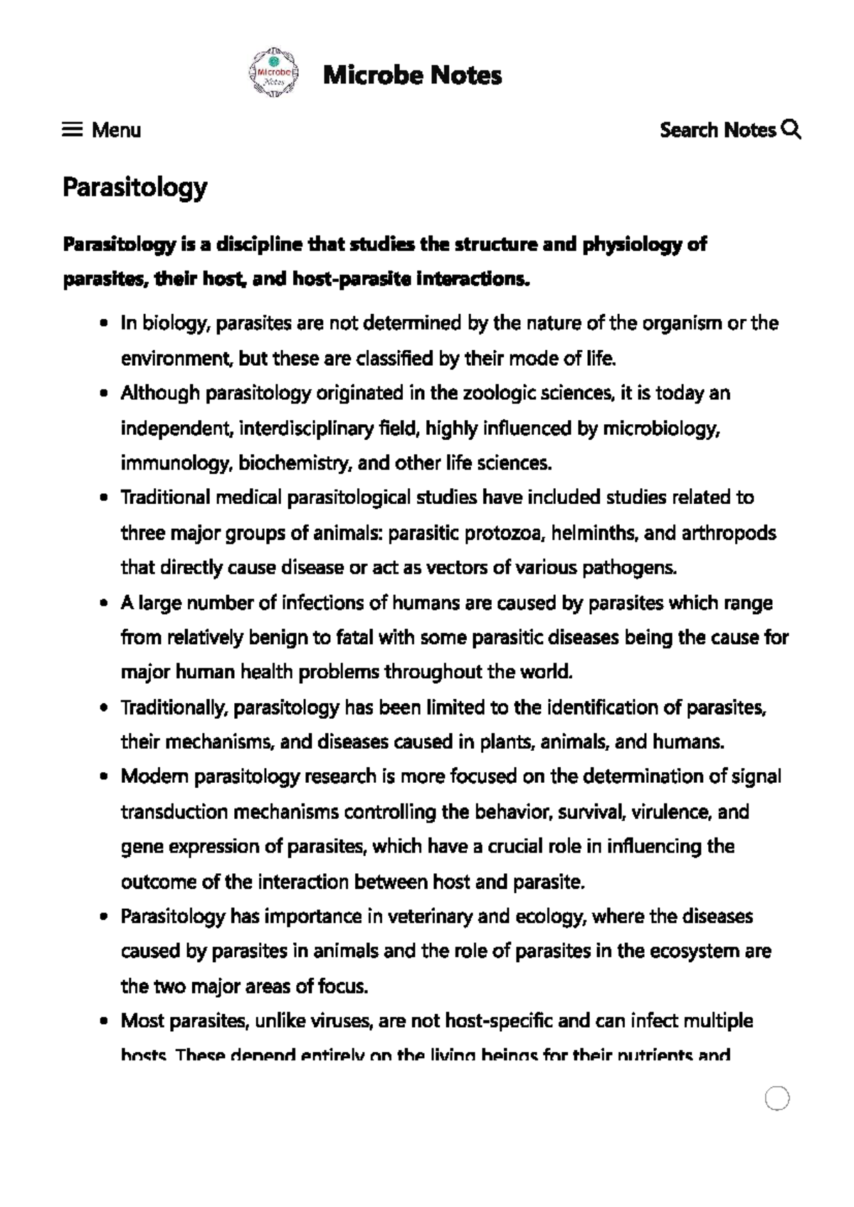 Parasitology Study Notes: Structure, Physiology, and Significance - Studocu
