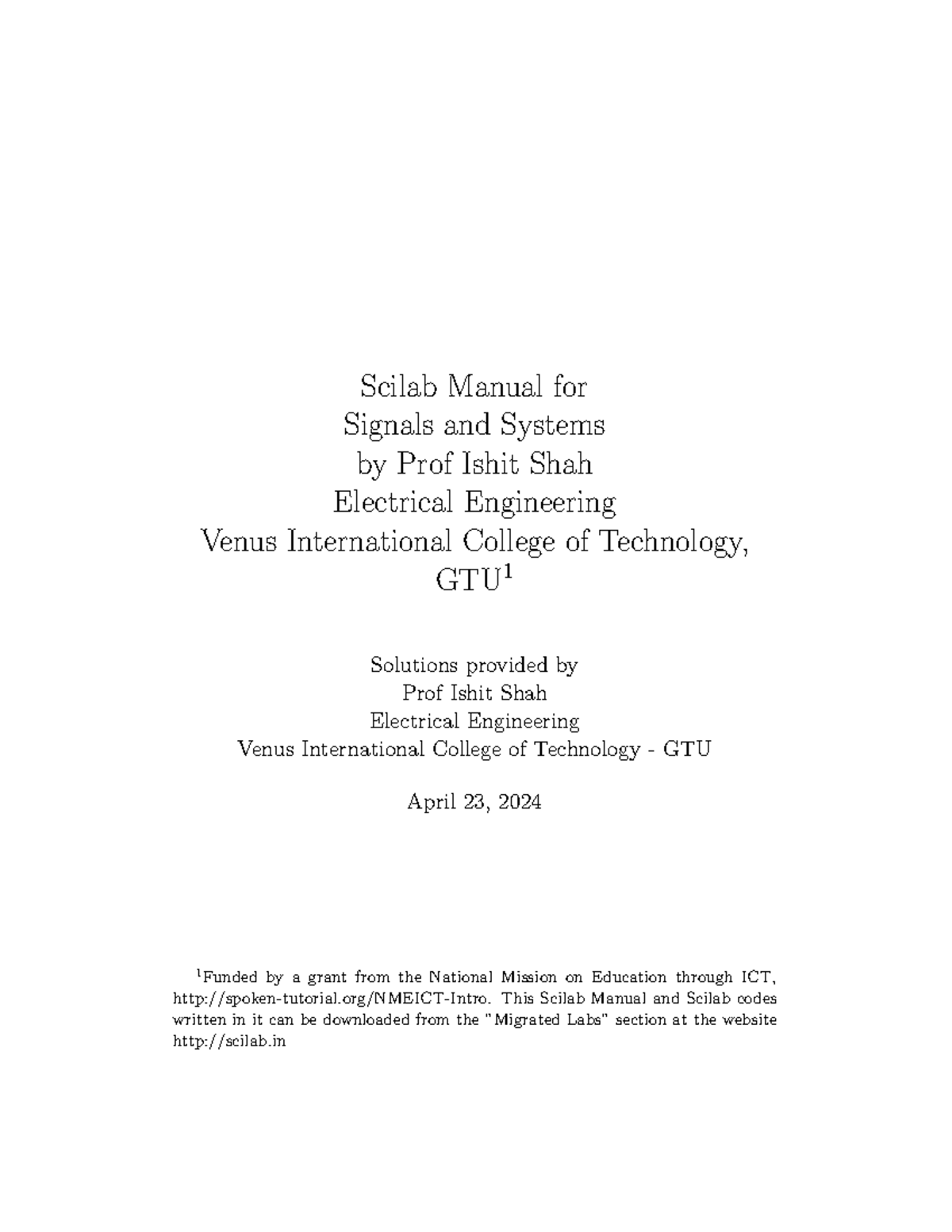 Signals and Systems Prof Ishit Shah - Scilab Manual for Signals and ...