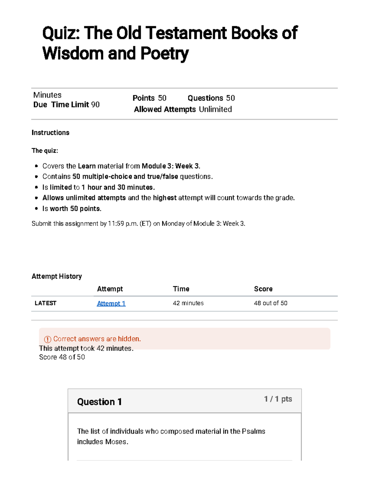 Quiz The Old Testament Books of Wisdom and Poetry BIBL104 Survey of Old ...