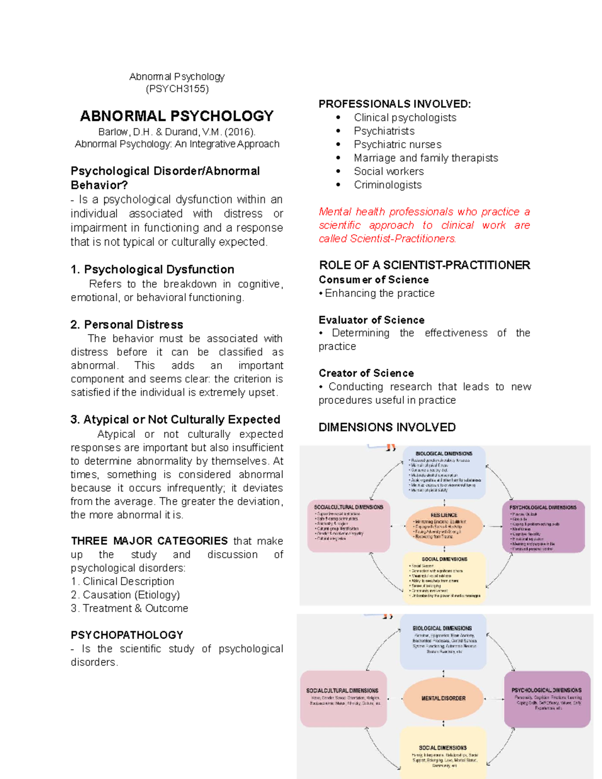 Abnormal Psychology Overview (PSYCH3155) - Key Concepts and ...