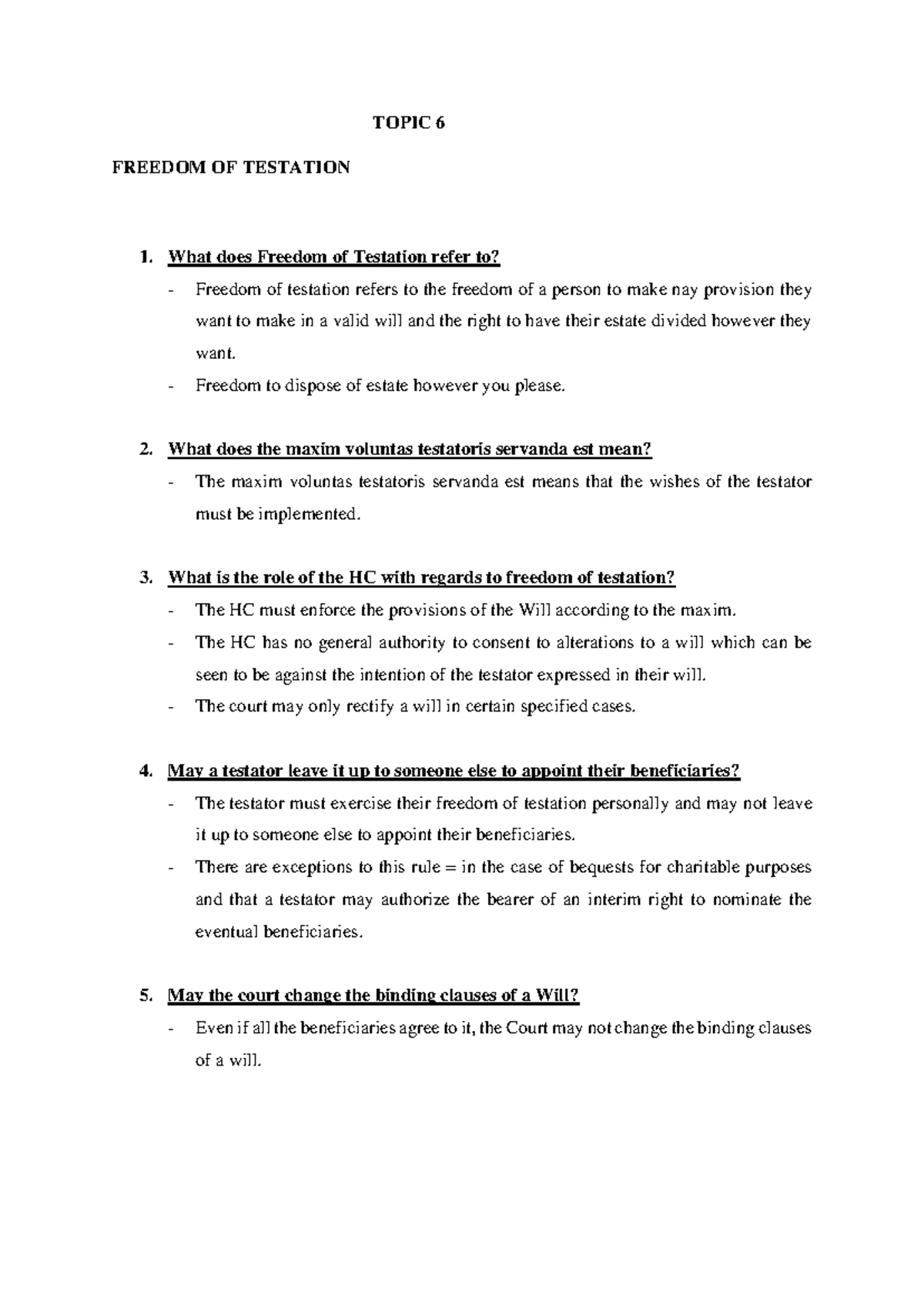 Topic 6 Revision Notes: Freedom of Testation - Key Principles and Cases ...