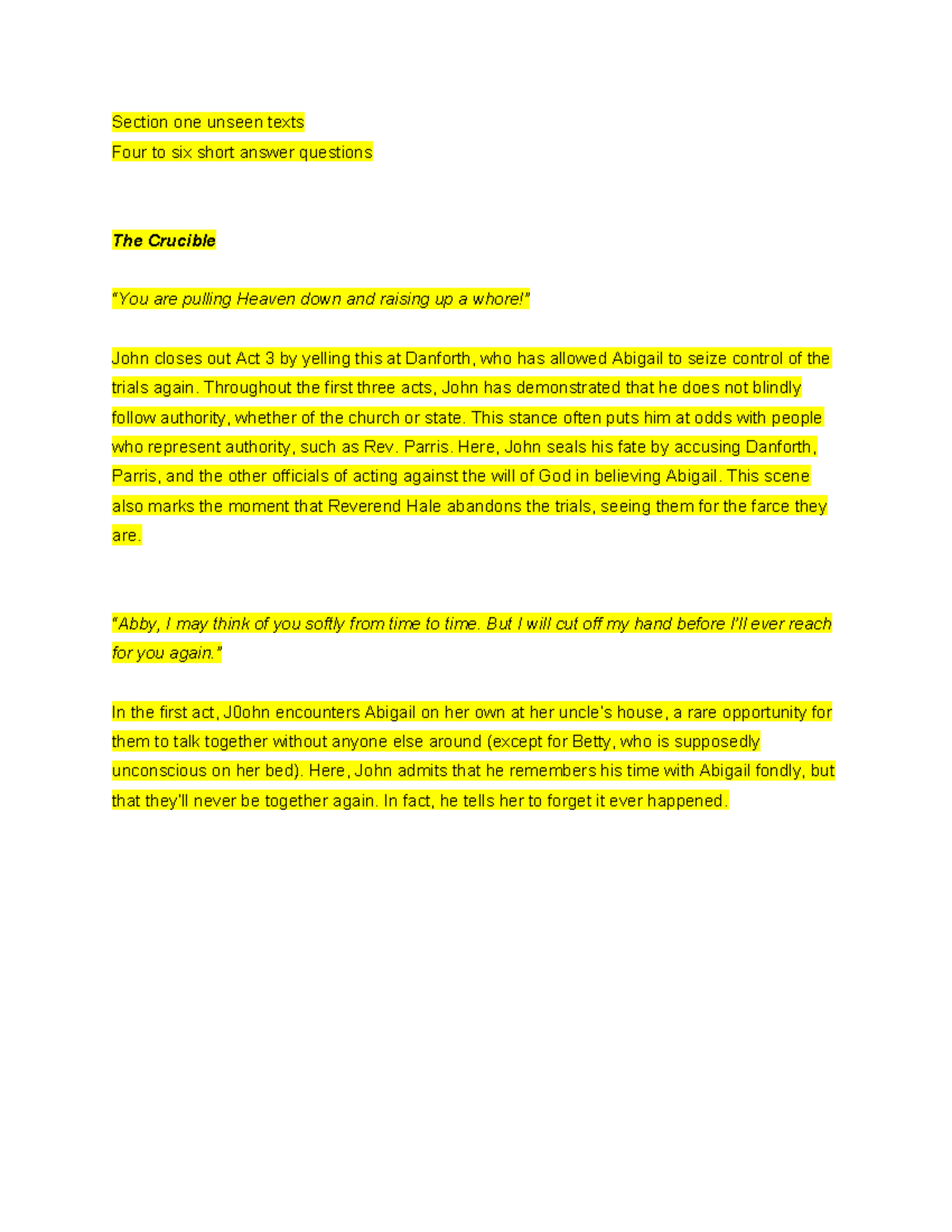 HSC English Trial: Writing Structure for The Crucible Analysis - Studocu