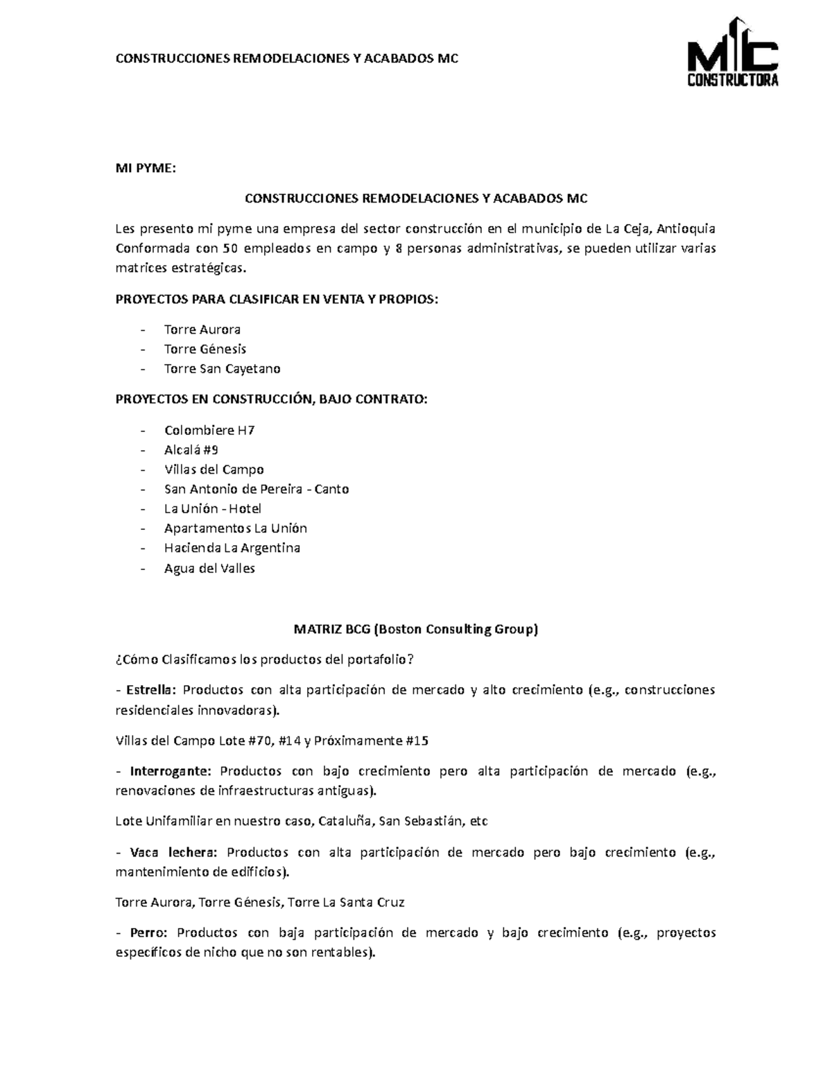 Presentación De Matrices De Diagnóstico Empresarial Maria Alejandra