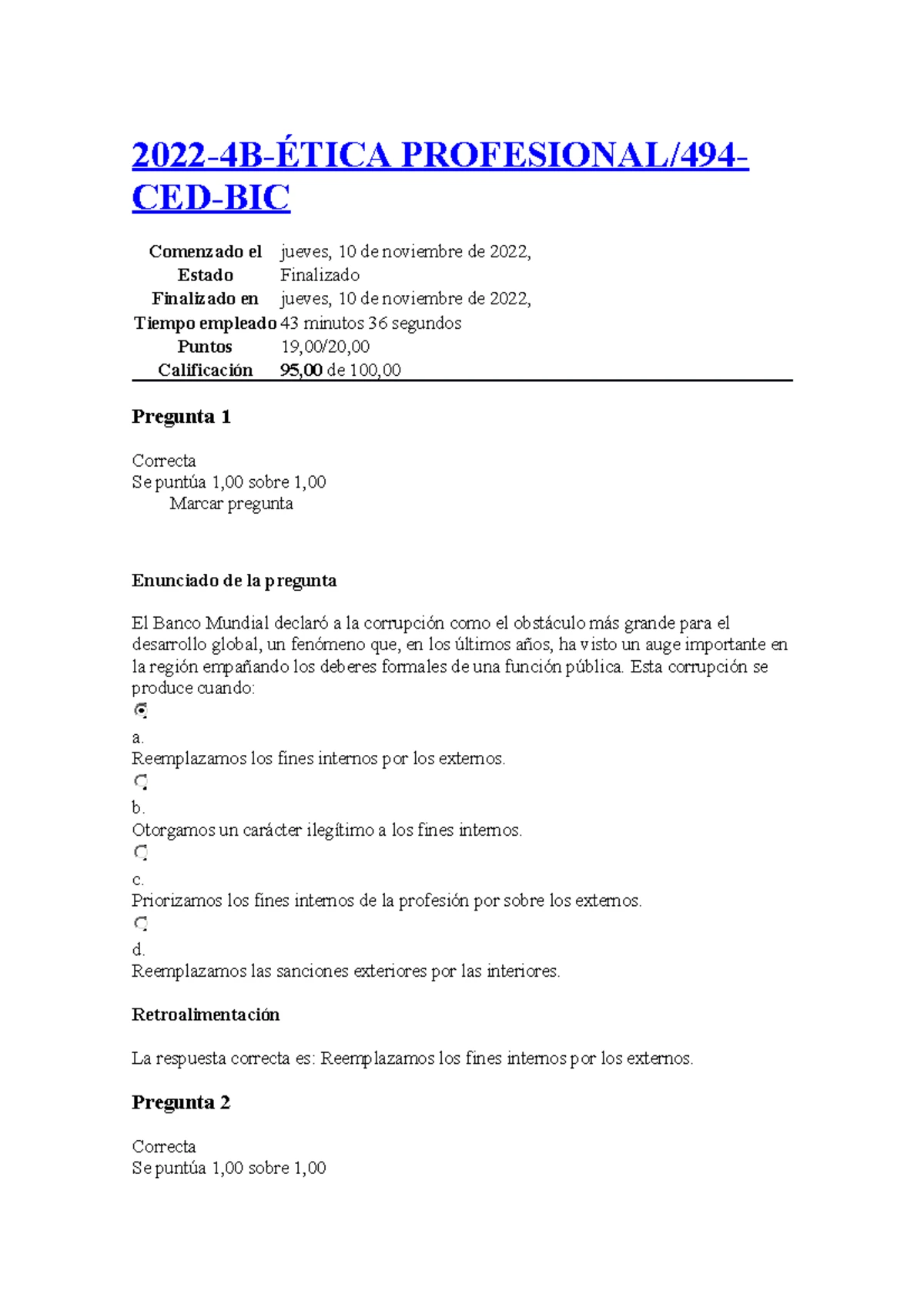 Revisión Final del Examen de Ética Profesional 23-2B-PET1007 - Studocu