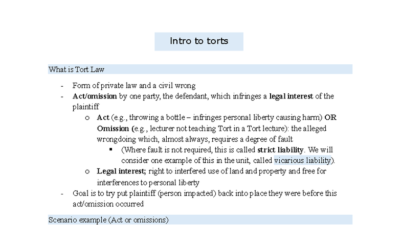 Intro to Torts: Understanding Tort Law Principles and Scenarios - Studocu