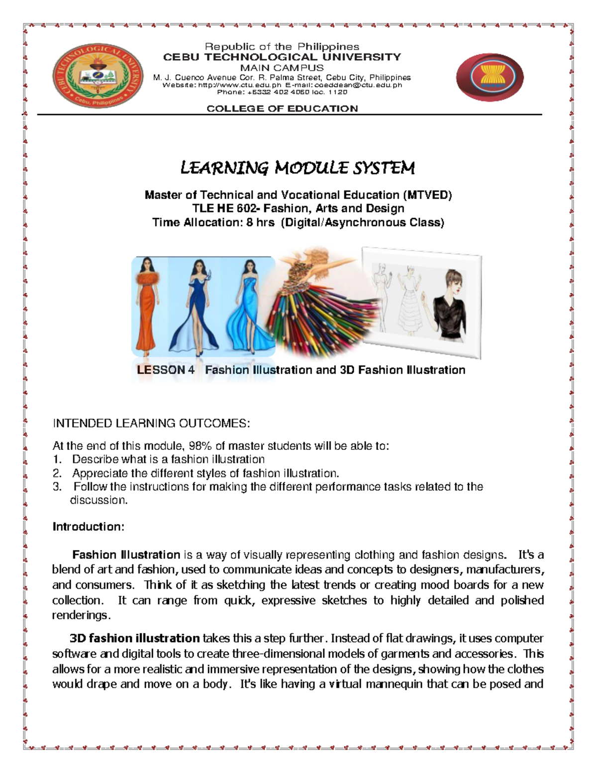MTVED TLE HE Lesson 4: Fashion Illustration & 3D Techniques - Studocu