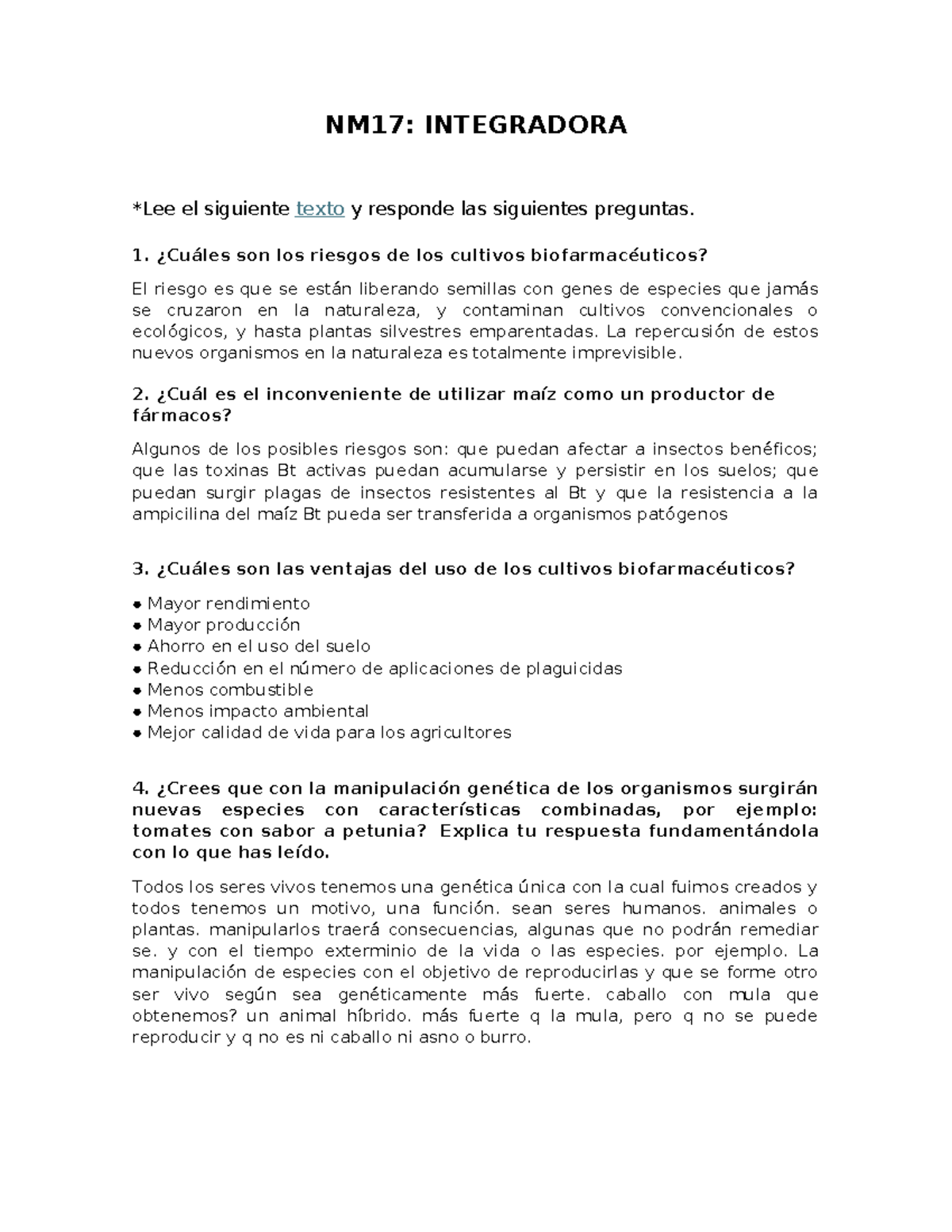 NM17 Integradora - NM17: INTEGRADORA *Lee el siguiente texto y responde ...