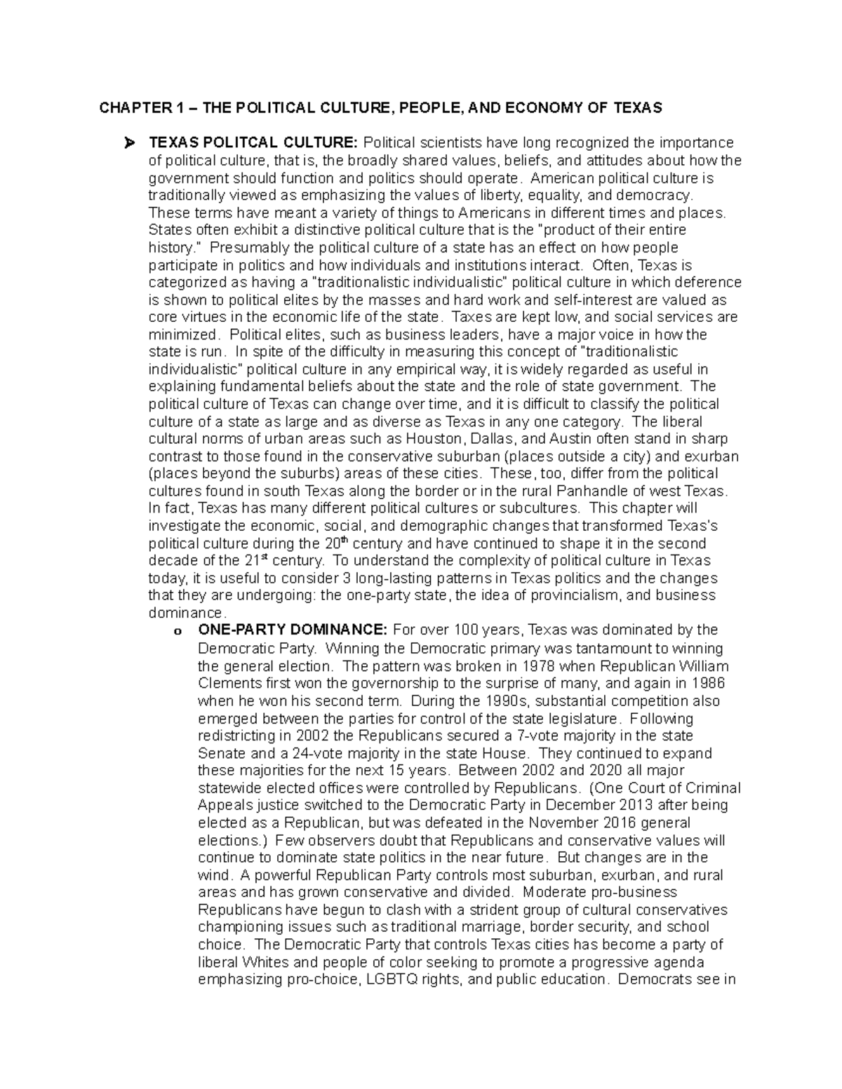 Texas Political Culture: Chapter 1 Insights and Key Concepts - Studocu