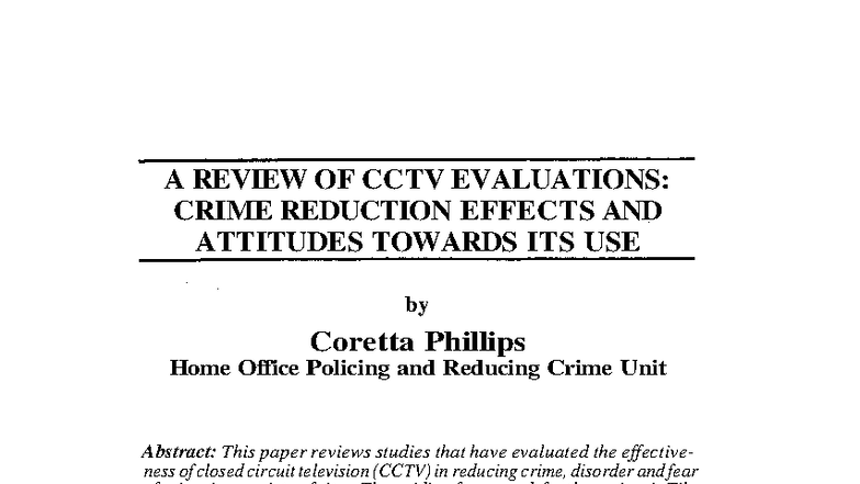 CCTV Evaluations: Crime Reduction Effects & Public Attitudes (CRJ 101 ...
