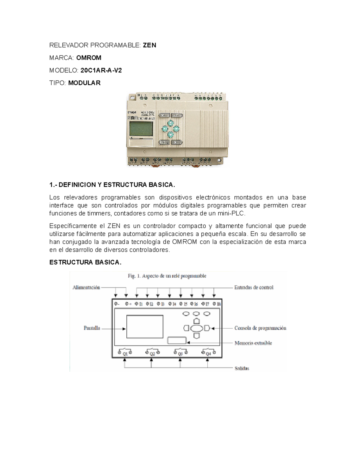 Cuarta Unidad - Controles Eléctricos: Relevador ZEN 20C1AR-A-V - Studocu