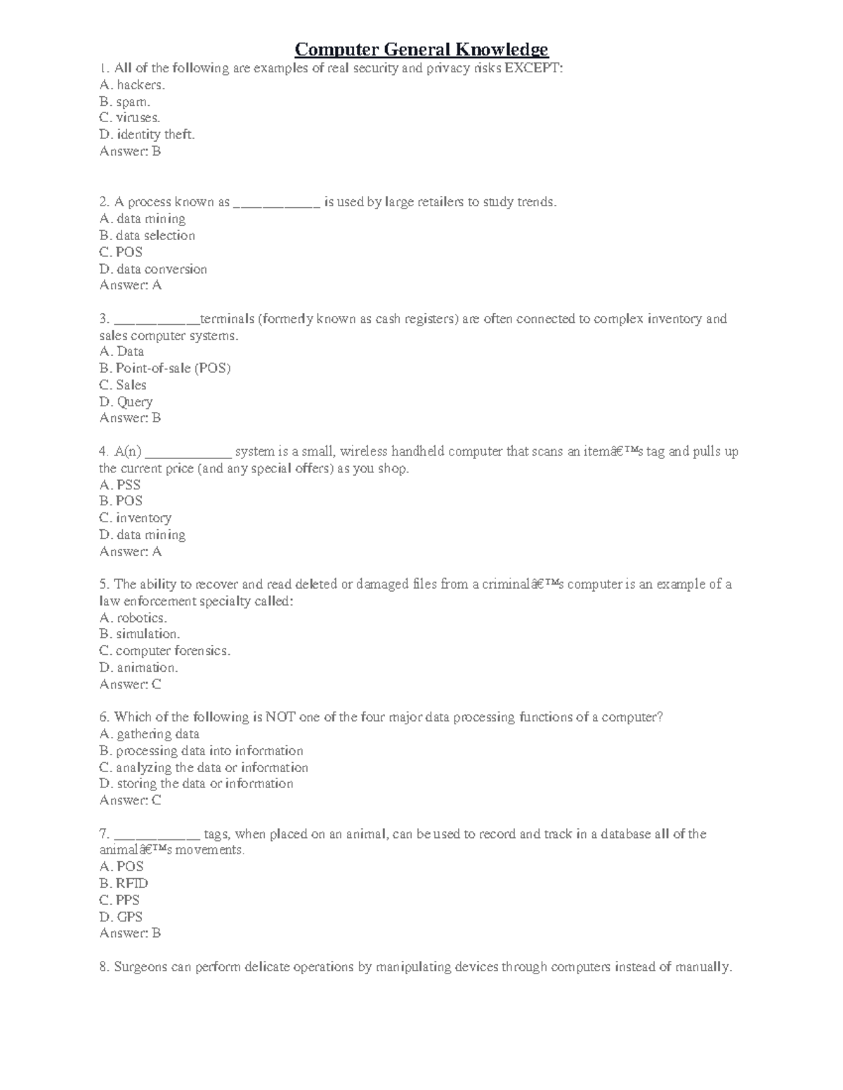 Ict-quiz compress - CSS long quiz. - Computer General Knowledge 1. All ...