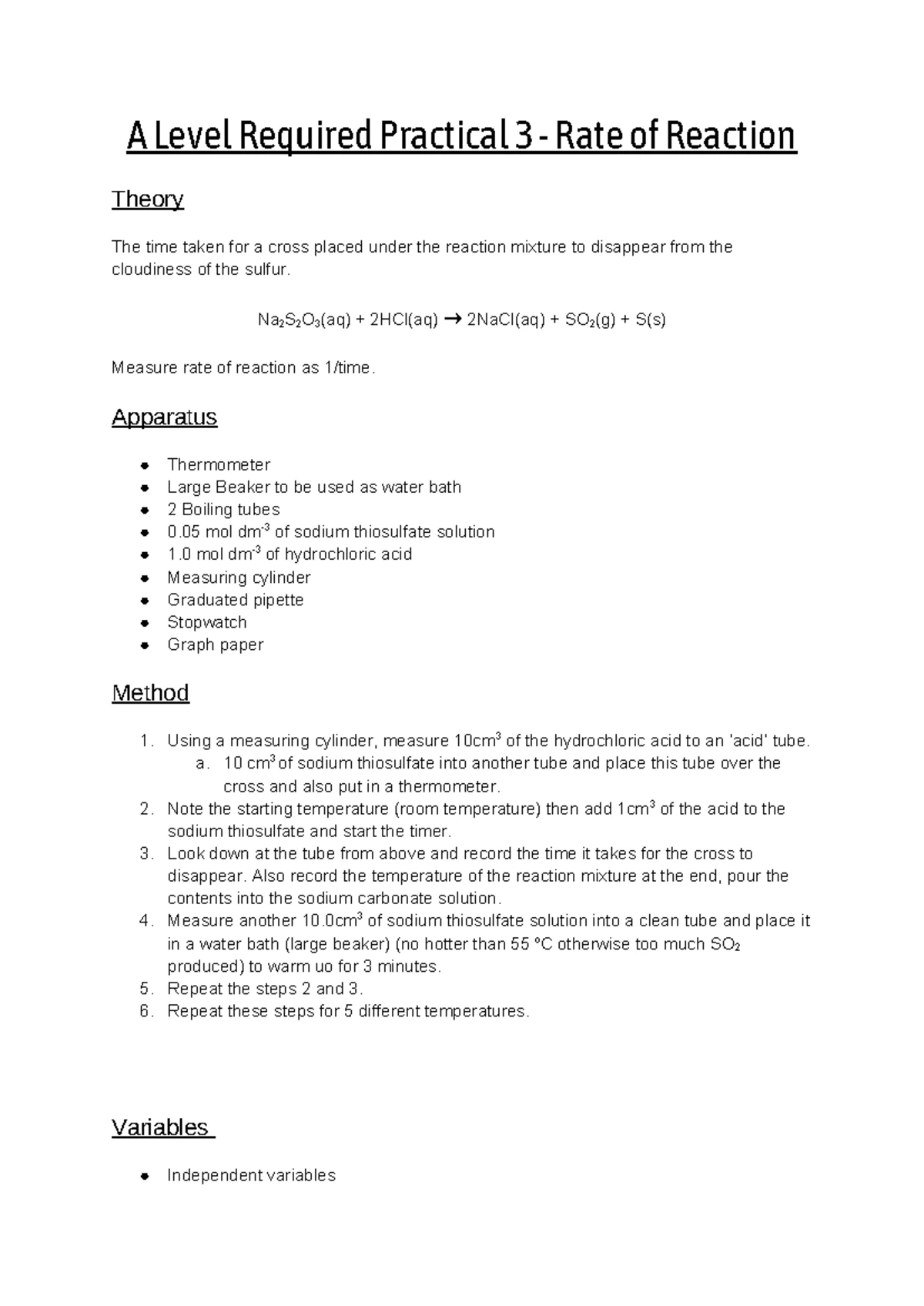 A Level Required Practical 3 - Investigating Reaction Rates - Studocu