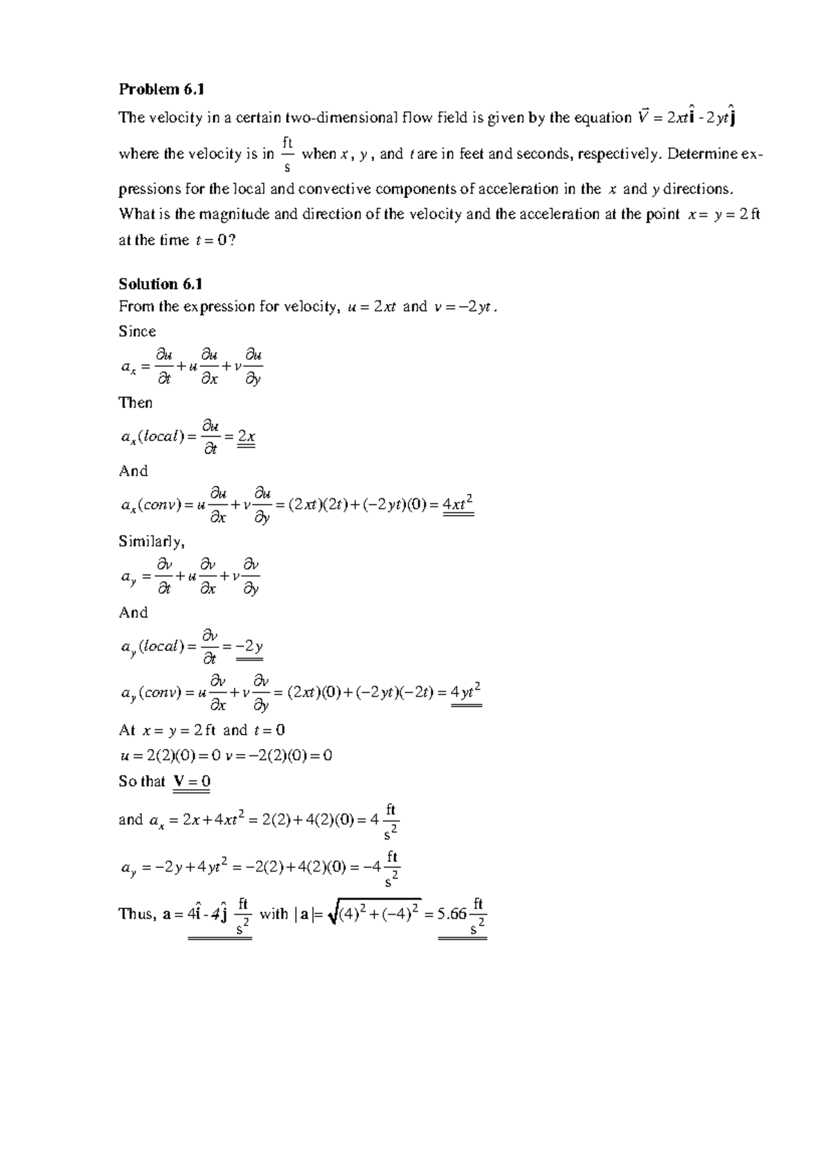 HW7 Solutions: Fluid Dynamics Acceleration Analysis and Calculations ...