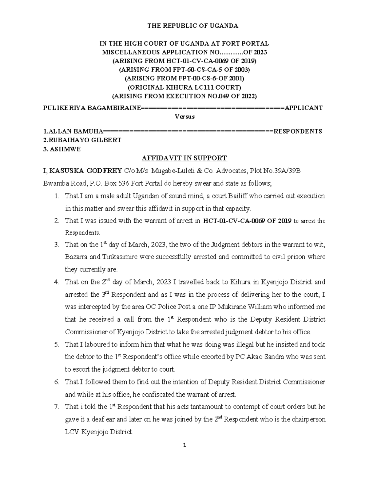 Application for Contempt of Court in Misc. Application No. 2023 - Studocu