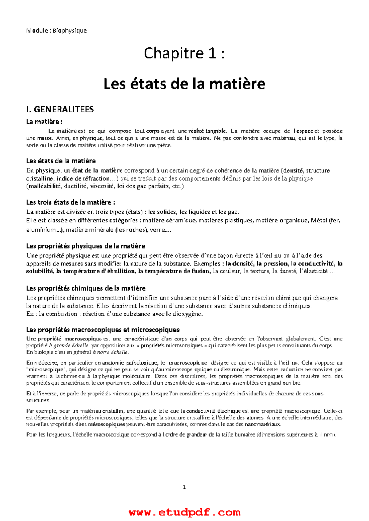 Biophysique-2 - Chapitre 1 : Les États de la Matière et leurs ...