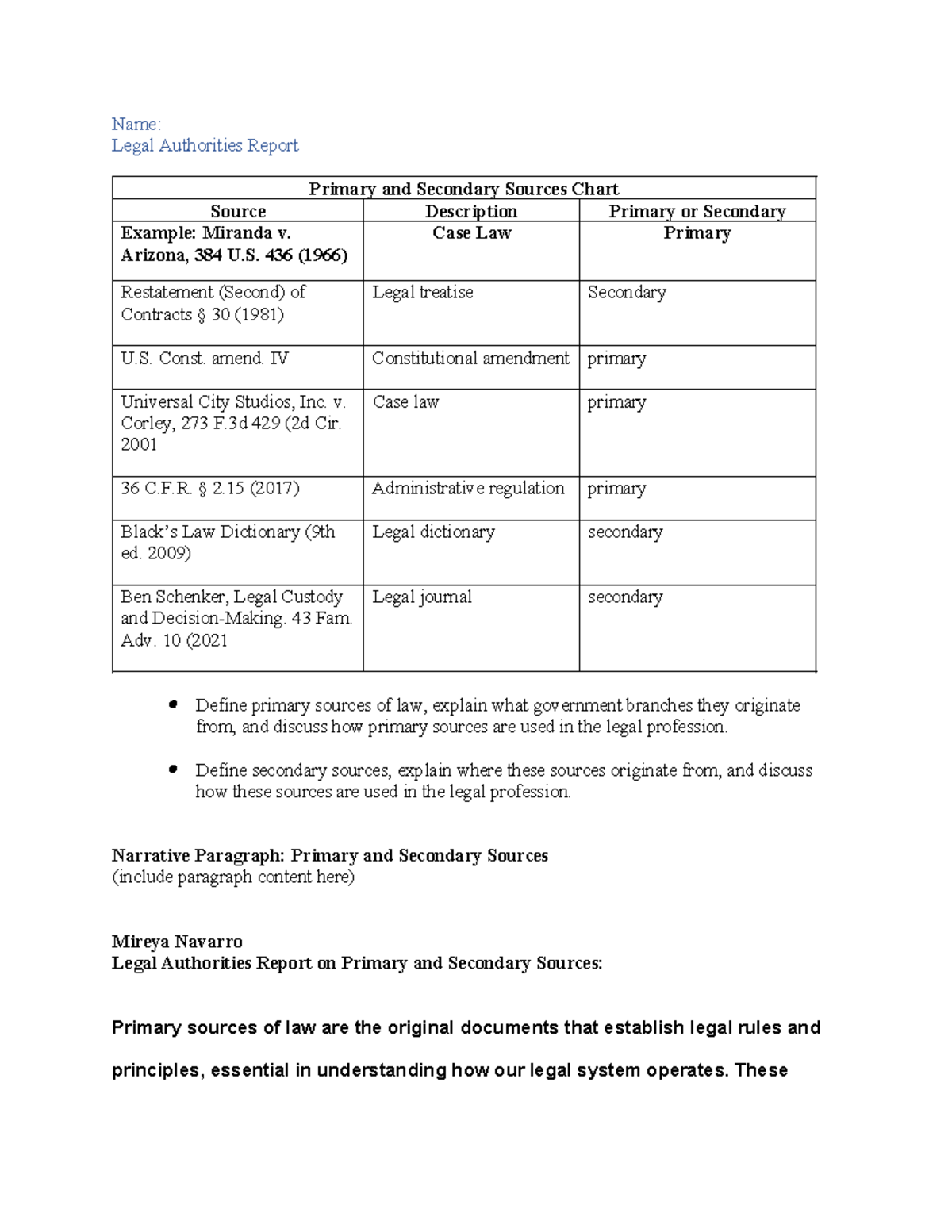 PLEG100 - Legal Authorities Report: Primary & Secondary Sources ...