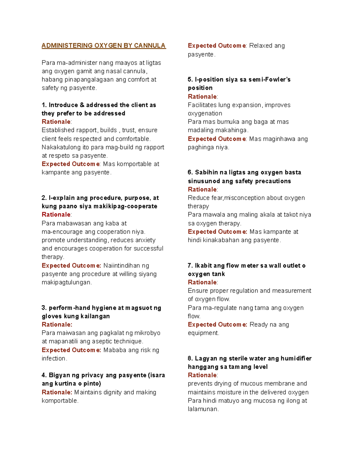 ADMINISTERING OXYGEN BY CANNULA: Procedure & Safety Guidelines - Studocu