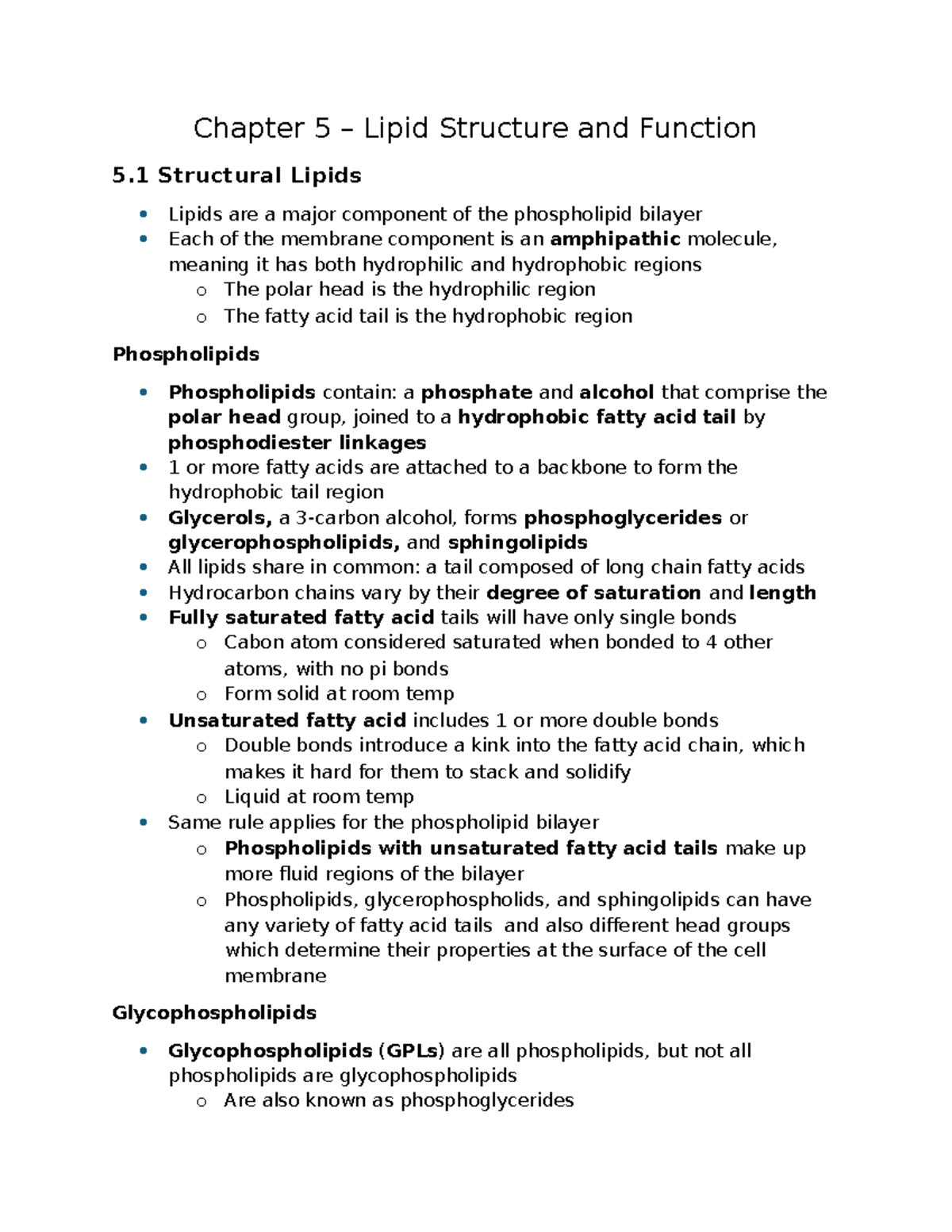 MCAT Biochem Chapter 5: Lipid Structure and Function Overview - Studocu