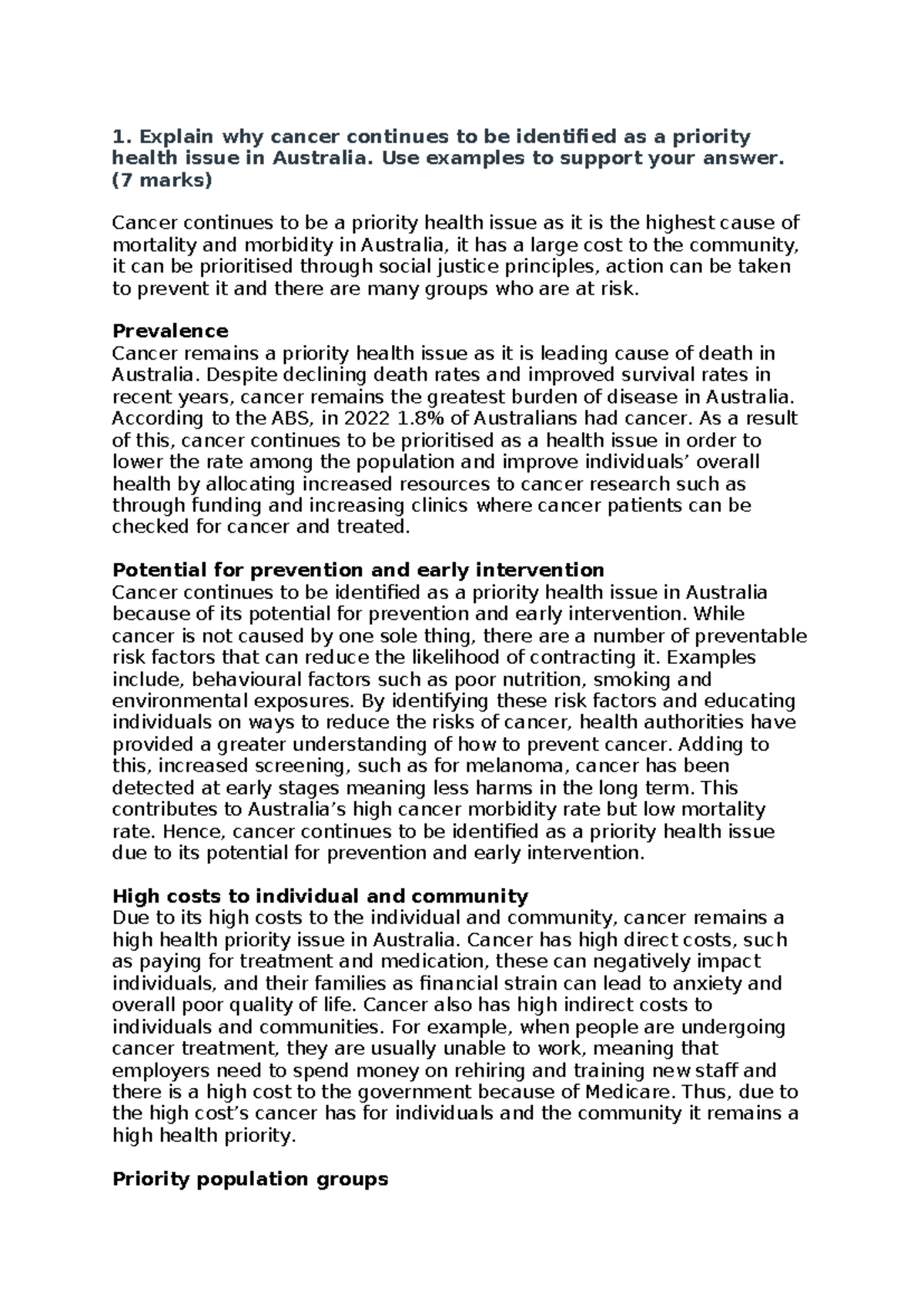 Identifying Cancer as a Priority Health Issue in Australia: Analysis ...
