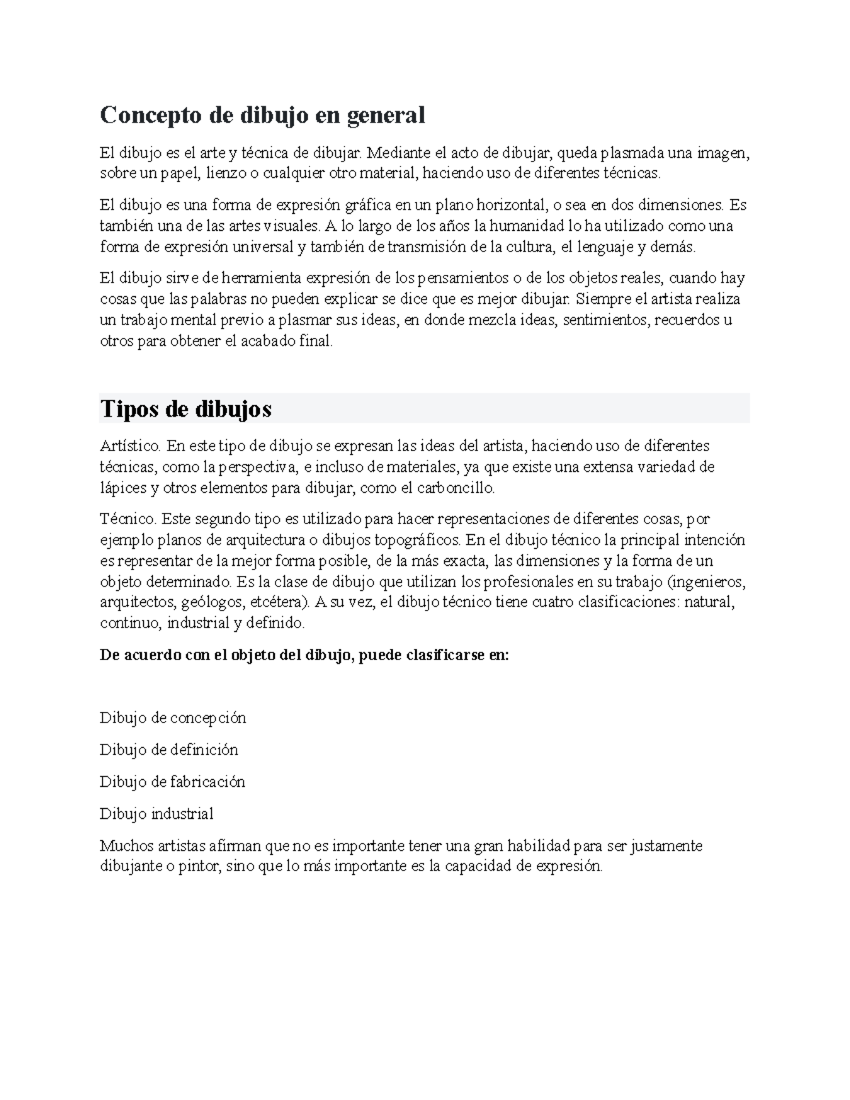 Concepto de dibujo en general (1) - Concepto de dibujo en general El ...